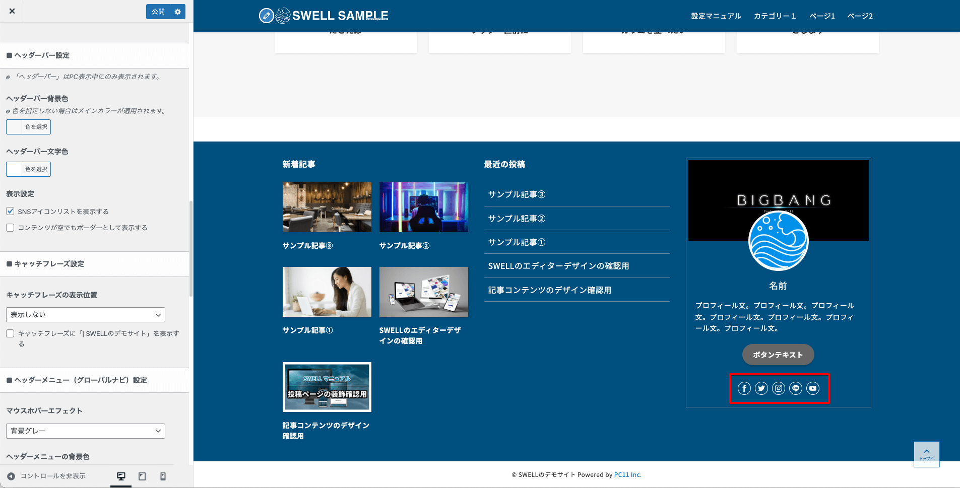 【SWELLマニュアル】10. SNS情報 | PC11株式会社